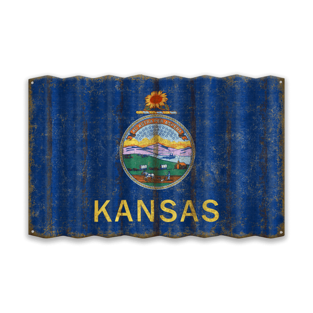 Kansas State Flag - Corrugated Metal Wall Art – Old Wood Signs
