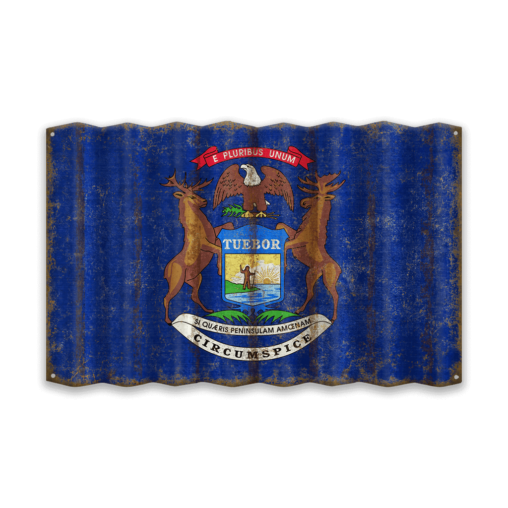 Michigan State Flag - Corrugated Metal Wall Art – Old Wood Signs