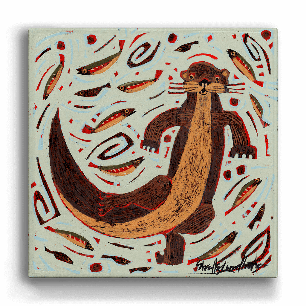 Fishing Otter 2 - Metal Box Art – Old Wood Signs
