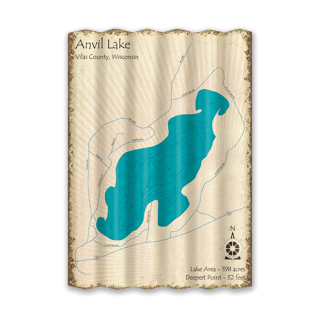 Anvil Lake, Wisconsin - Corrugated Metal Wall Art – Old Wood Signs