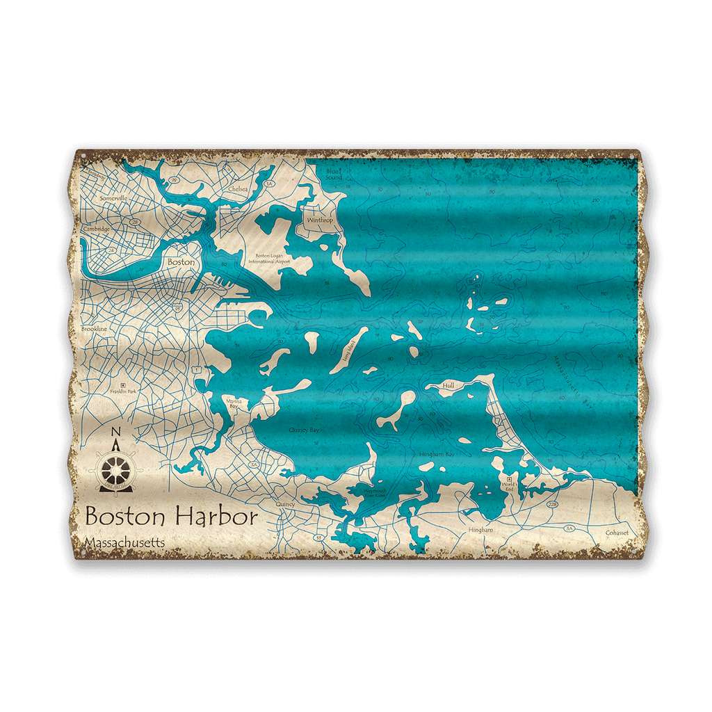 Boston Harbor, Massachusetts - Corrugated Metal Wall Art – Old Wood Signs