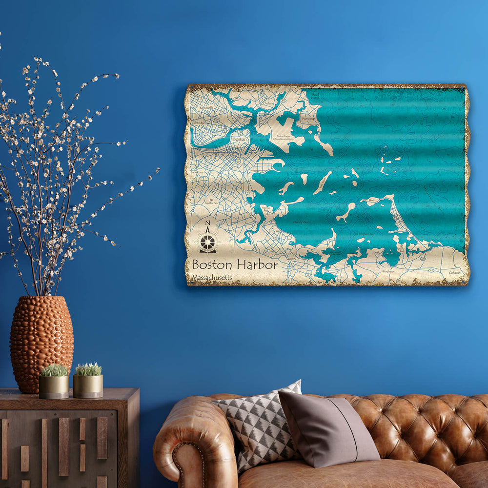 Boston Harbor, Massachusetts - Corrugated Metal Wall Art – Old Wood Signs