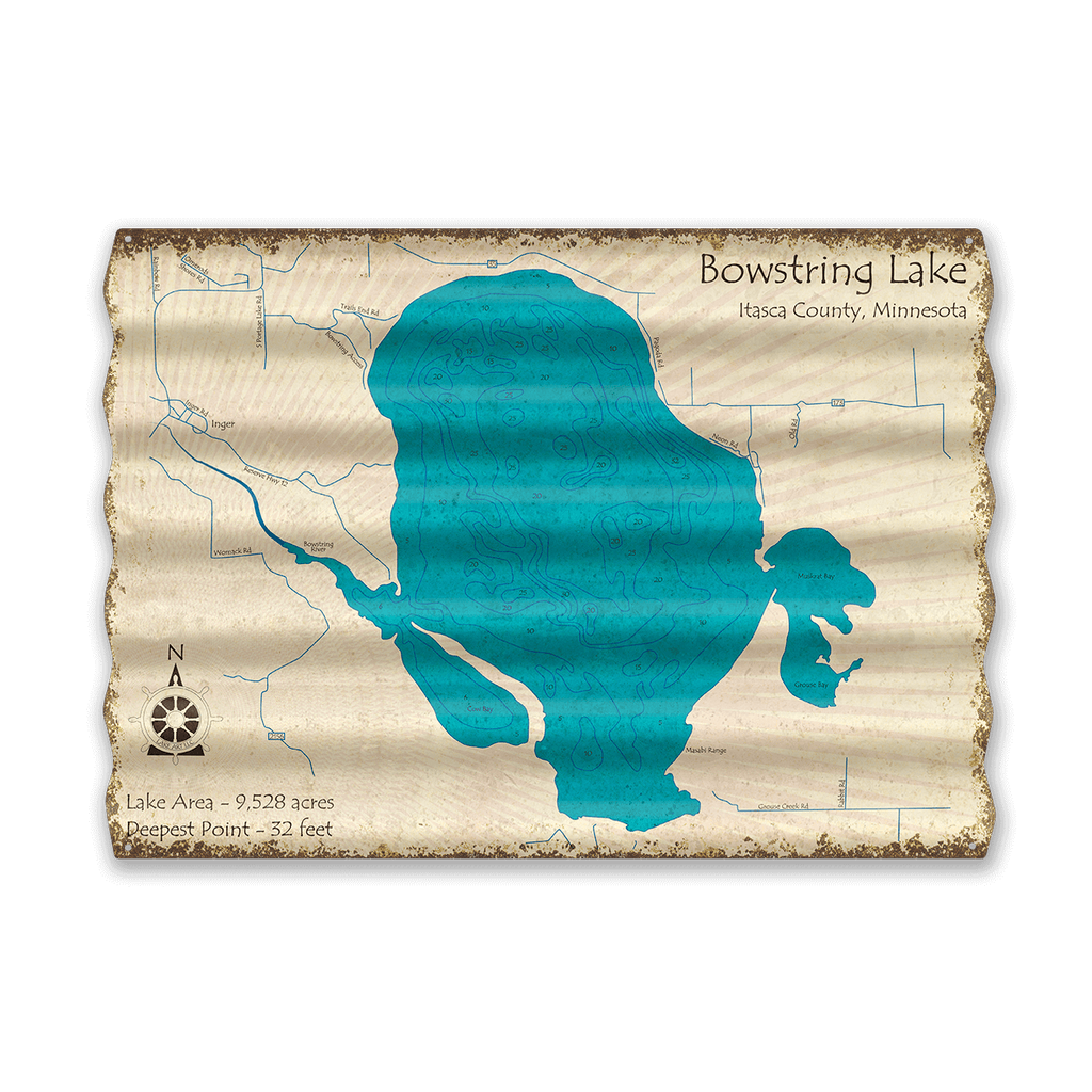 Bowstring Lake, Minnesota - Corrugated Metal Wall Art – Old Wood Signs