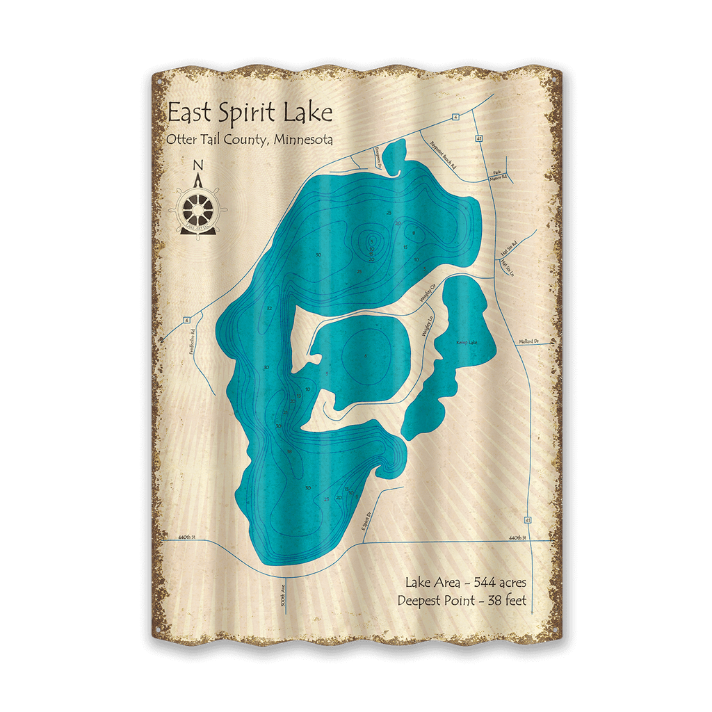 East Spirit Lake, Minnesota - Corrugated Metal Wall Art – Old Wood Signs