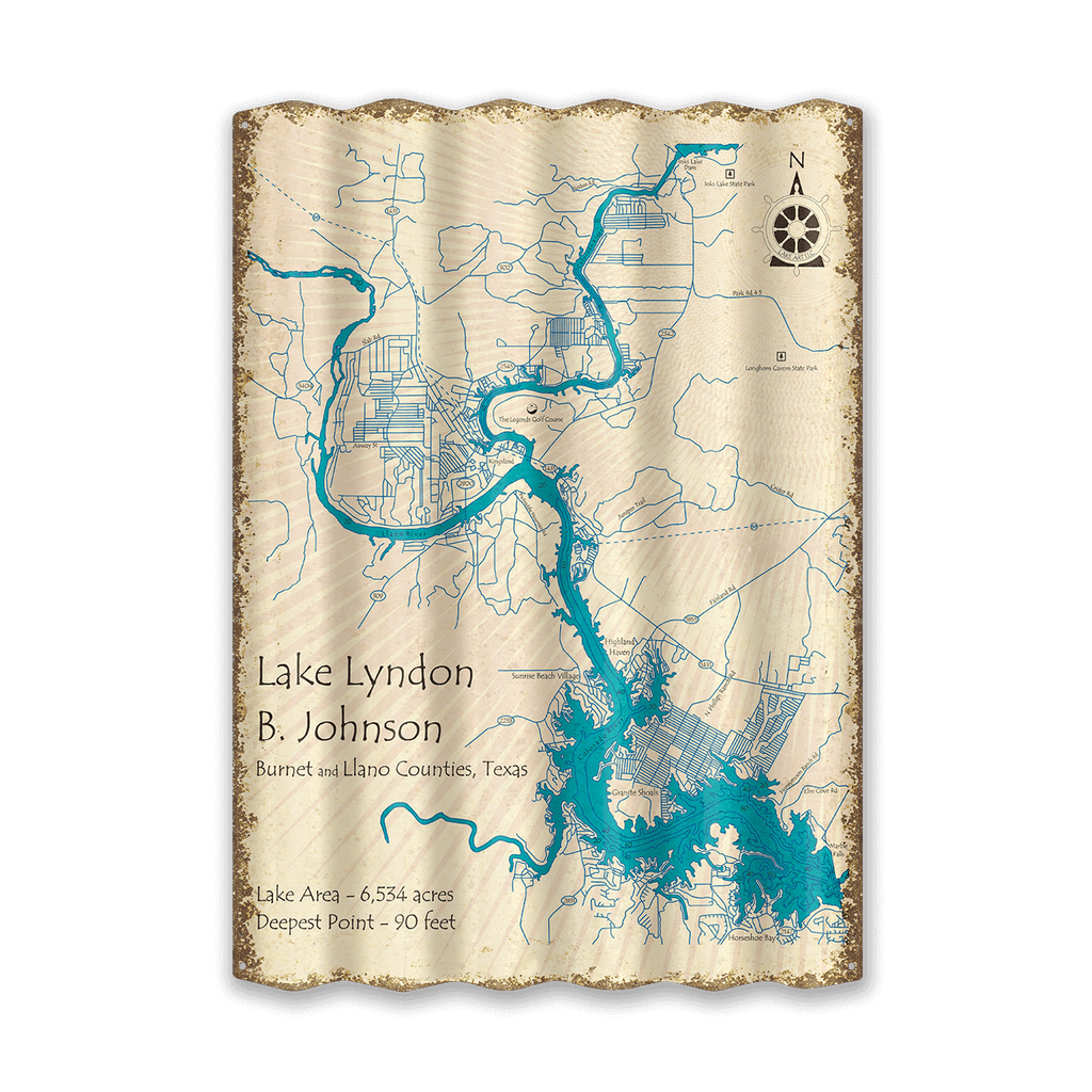 Lake Lyndon B. Johnson, Texas - Corrugated Metal Wall Art – Old Wood Signs