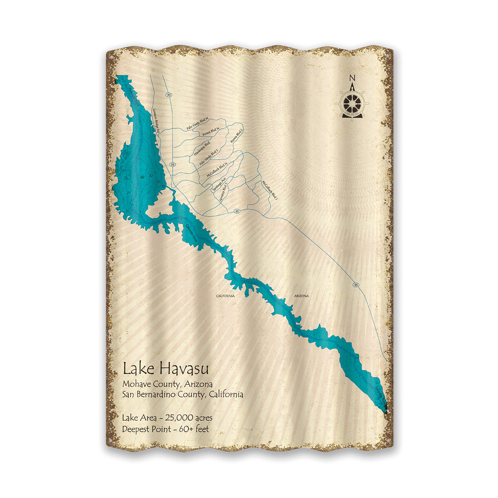 Lake Havasu, AZ CA - Corrugated Metal Wall Art – Old Wood Signs