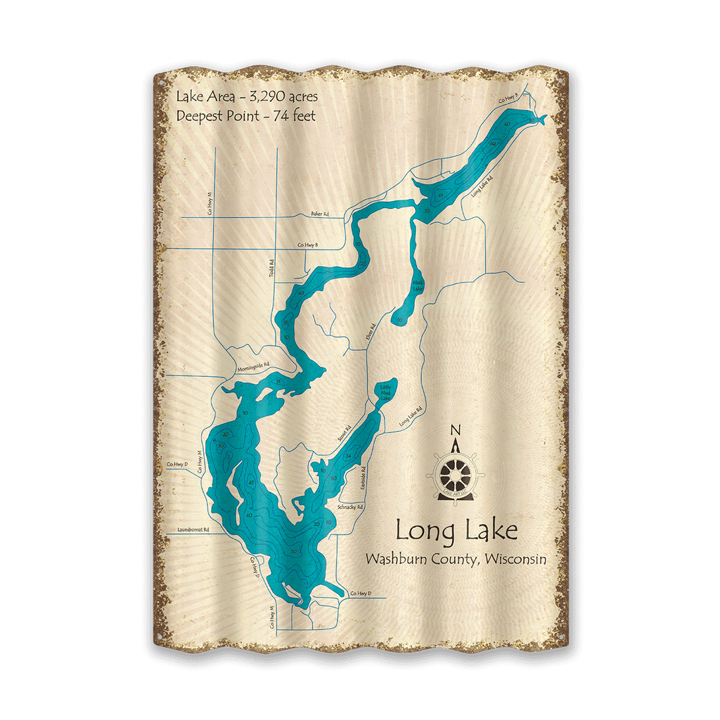 Long Lake, Waushburn County, Wisconsin - Corrugated Metal Wall Art ...