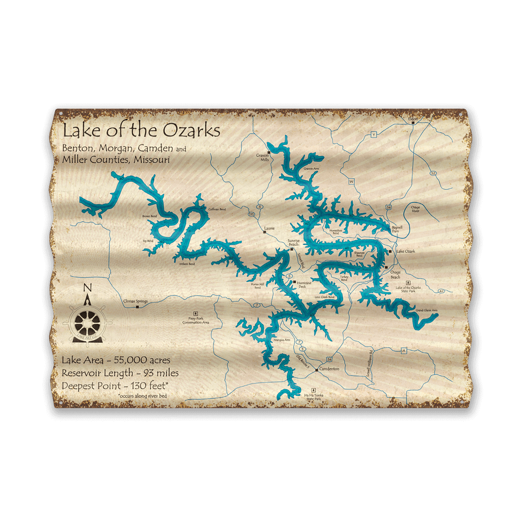 Lake of the Ozarks, Missouri - Corrugated Metal Wall Art – Old Wood Signs