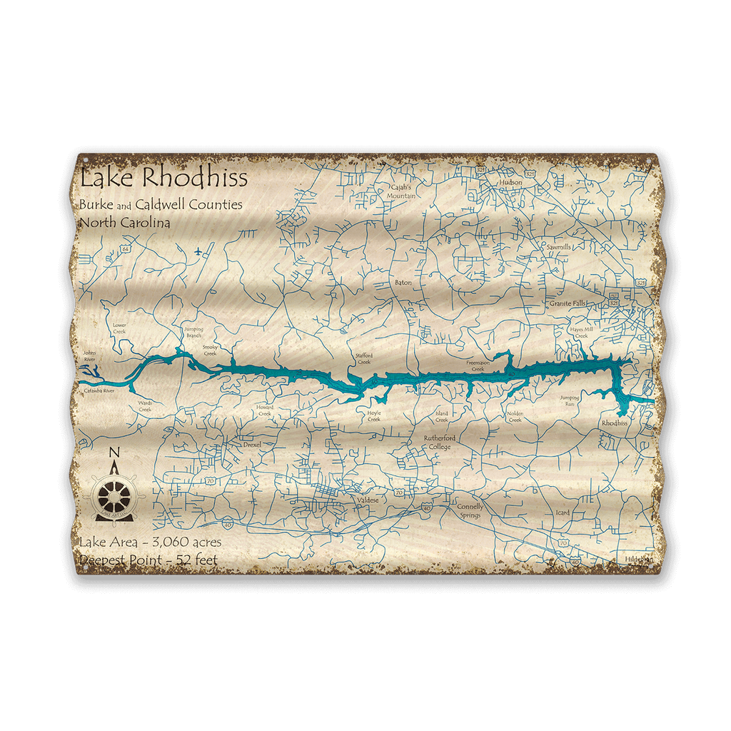 Lake Rhodhiss, North Carolina - Corrugated Metal Wall Art – Old Wood Signs