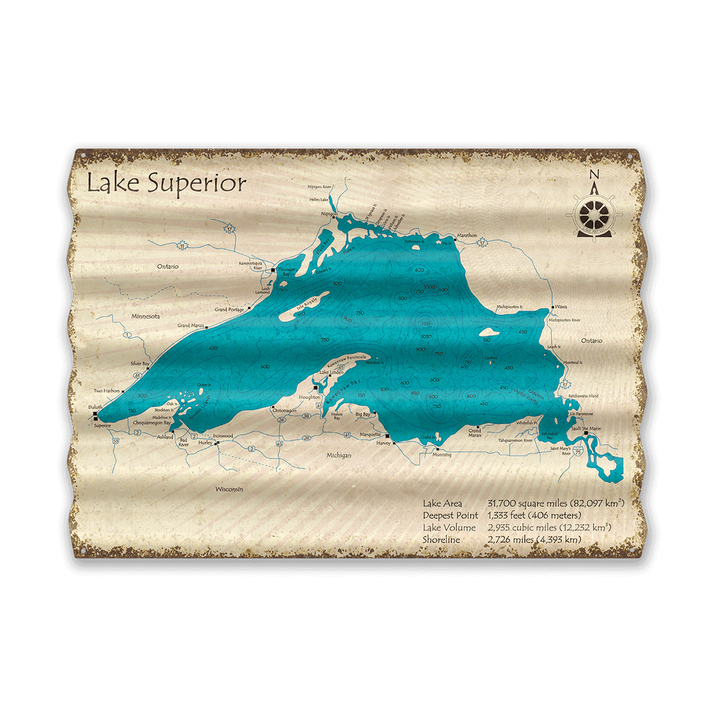 Lake Superior - Corrugated Metal Wall Art – Old Wood Signs