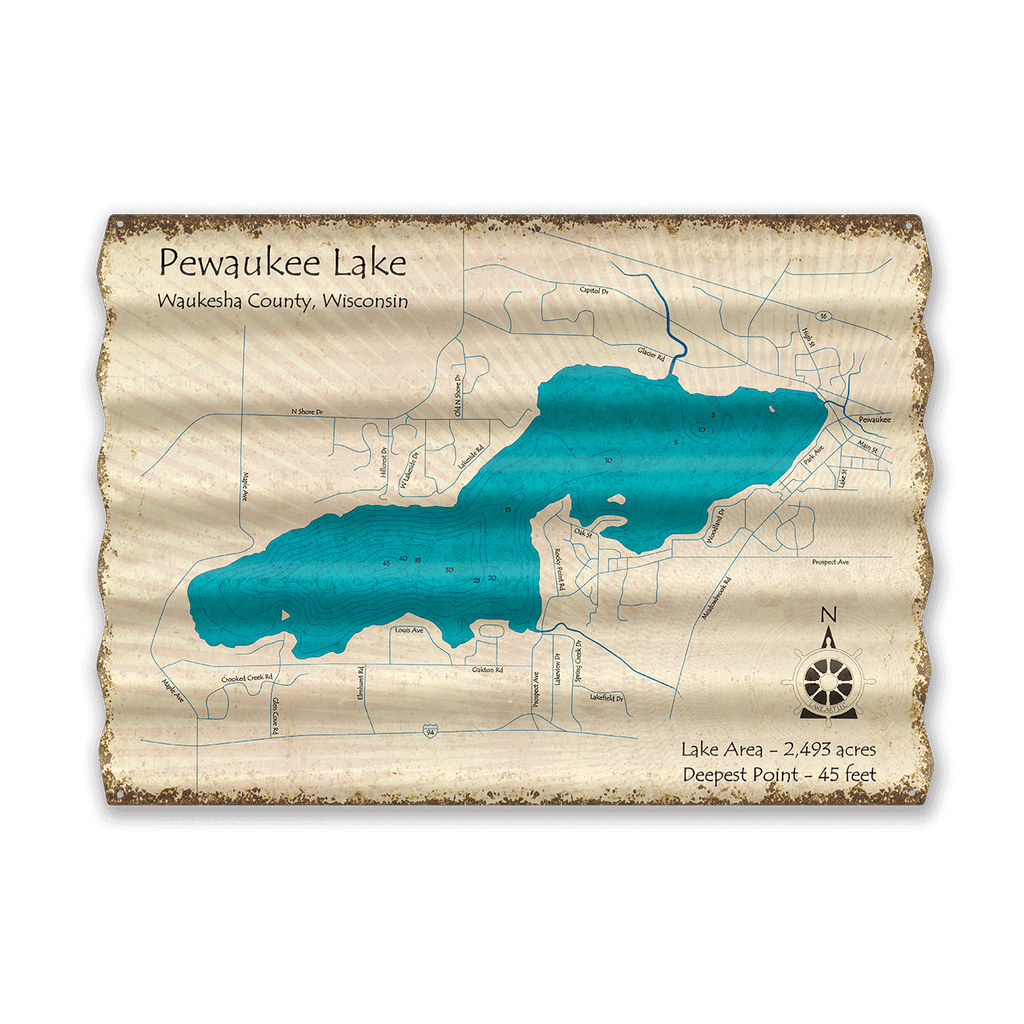 Pewaukee Lake, Wisconsin - Corrugated Metal Wall Art – Old Wood Signs