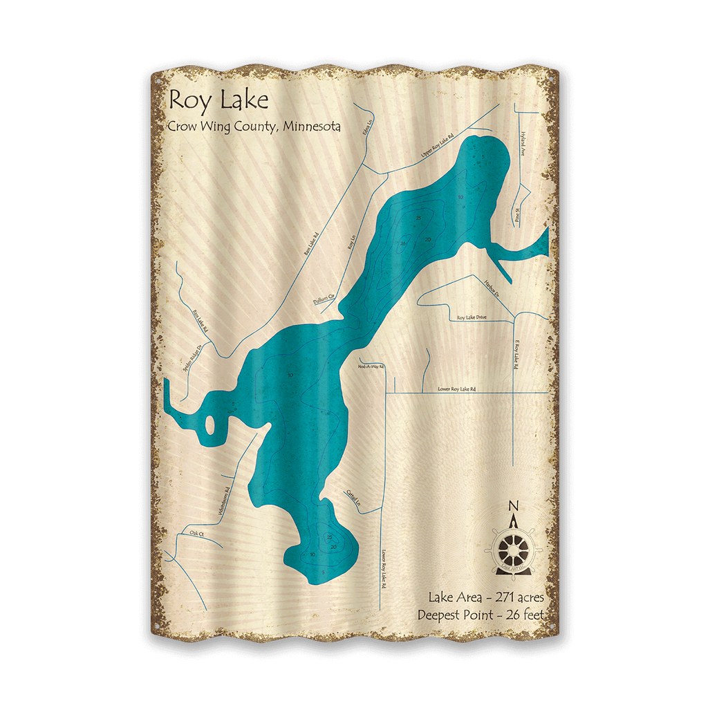 Roy Lake, Minnesota - Corrugated Metal Wall Art – Old Wood Signs