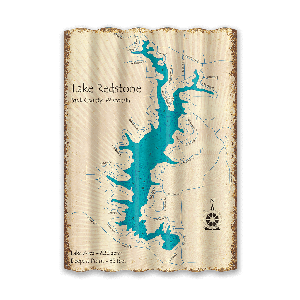 Lake Redstone, Wisconsin - Corrugated Metal Wall Art – Old Wood Signs