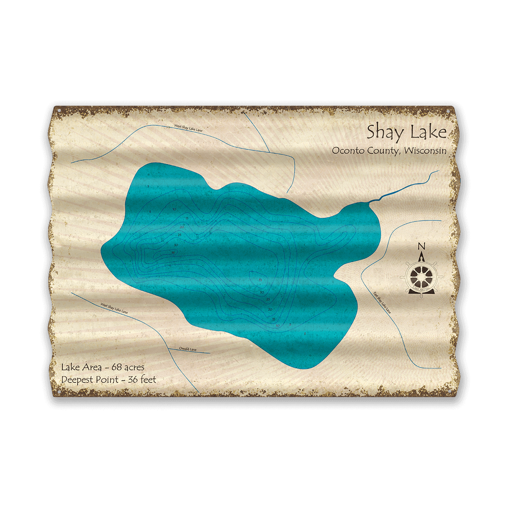 Shay Lake, Wisconsin- Corrugated Metal Wall Art – Old Wood Signs