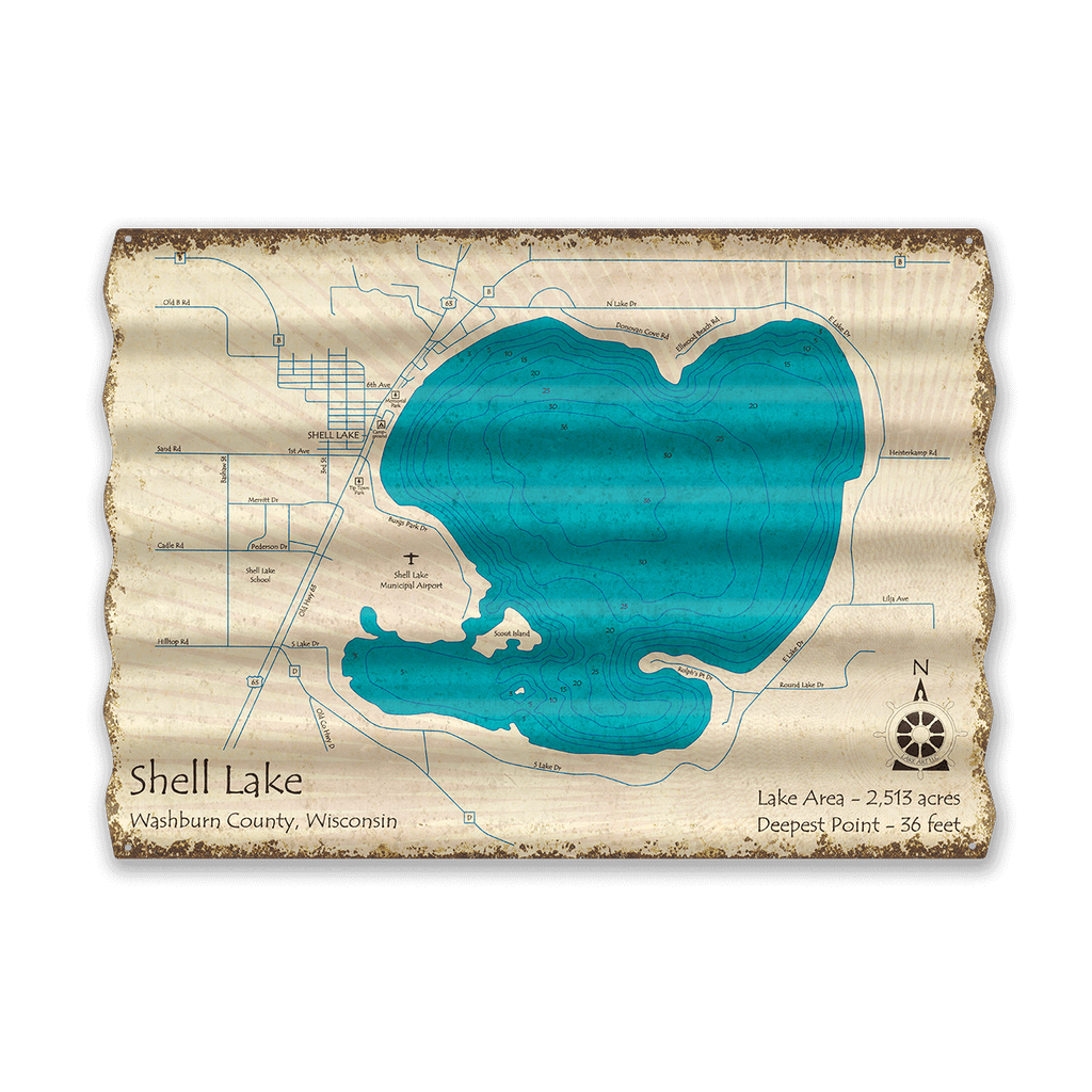 Shell Lake, Wisconsin - Corrugated Metal Wall Art – Old Wood Signs