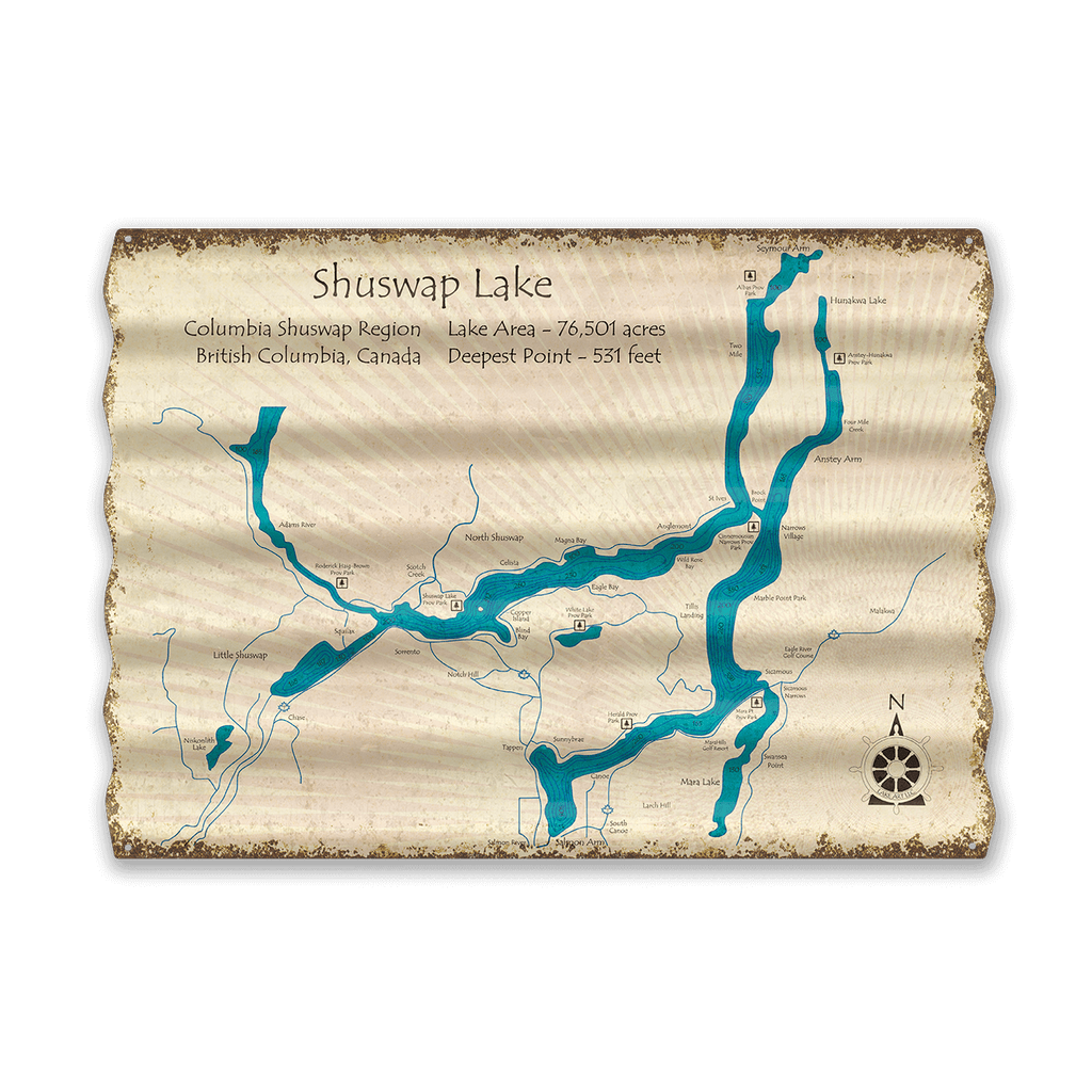Shuswap Lake, British Columbia - Corrugated Metal Wall Art – Old Wood Signs