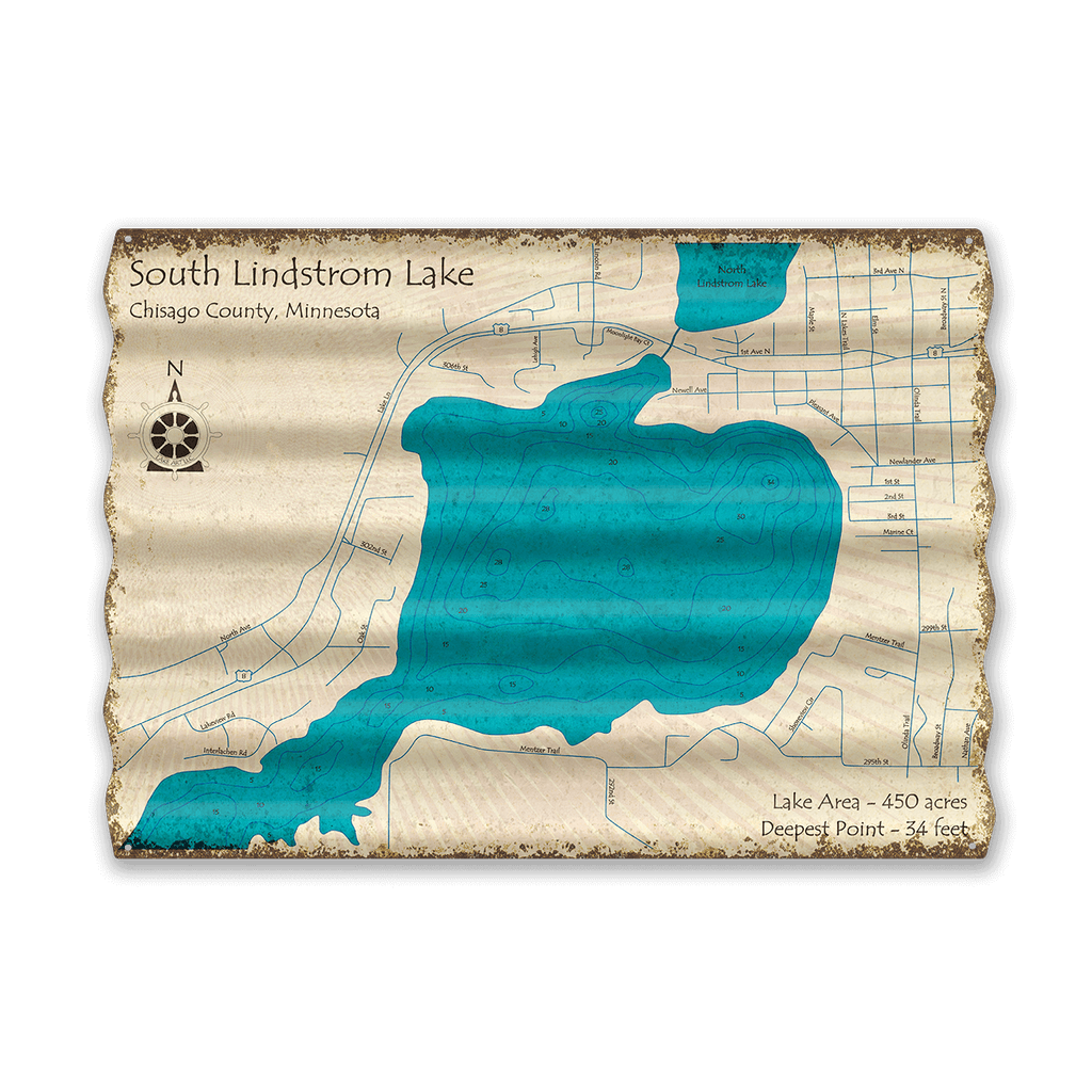 South Lindstrom Lake, Minnesota - Corrugated Metal Wall Art – Old Wood ...