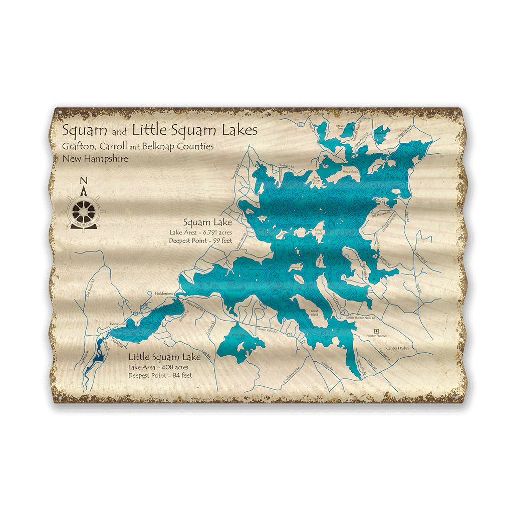 Squam & Little Squam Lakes, New Hampshire - Corrugated Metal Wall Art ...