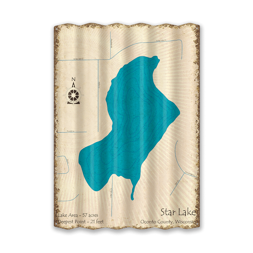 Star Lake, Wisconsin - Corrugated Metal Wall Art – Old Wood Signs