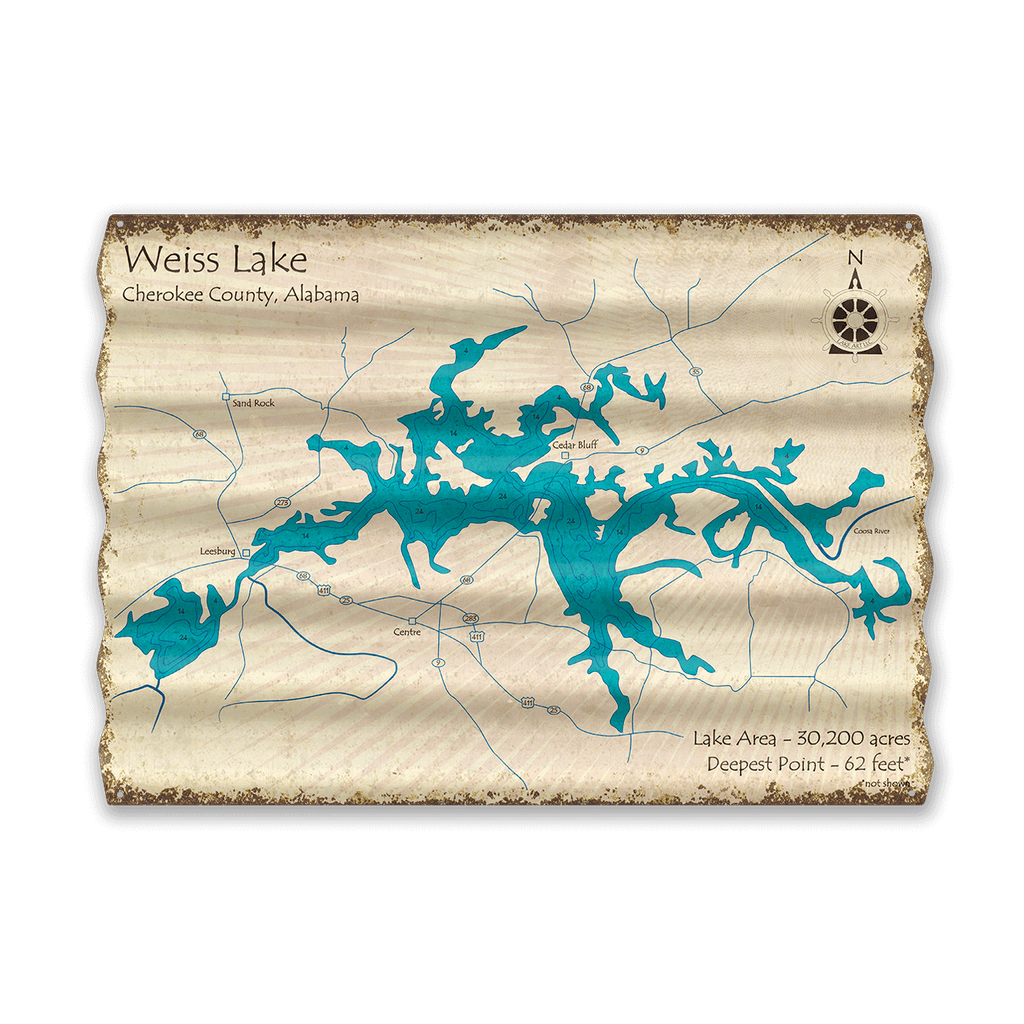 Weiss Lake, Alabama - Corrugated Metal Wall Art – Old Wood Signs