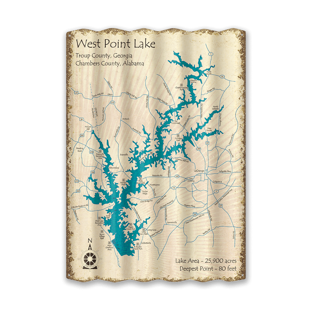 West Point Lake, Georgia/Alabama - Corrugated Metal Wall Art – Old Wood ...