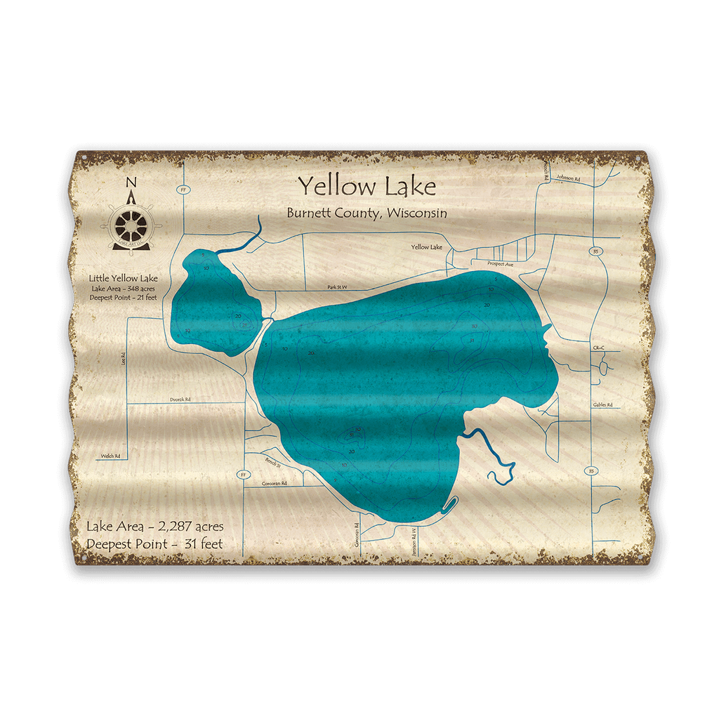 Yellow Lake, Wisconsin - Corrugated Metal Wall Art – Old Wood Signs