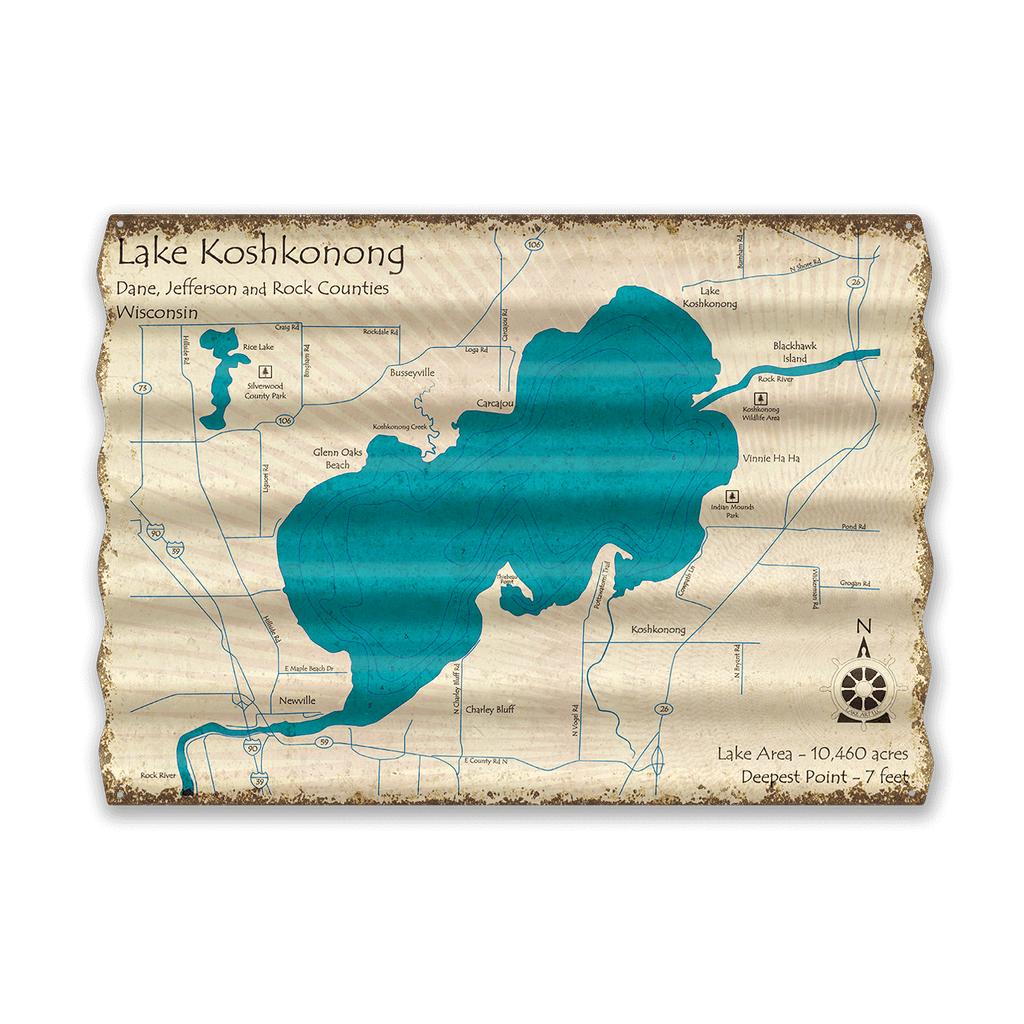 Lake Koshkonong, Wisconsin - Corrugated Metal Wall Art – Old Wood Signs