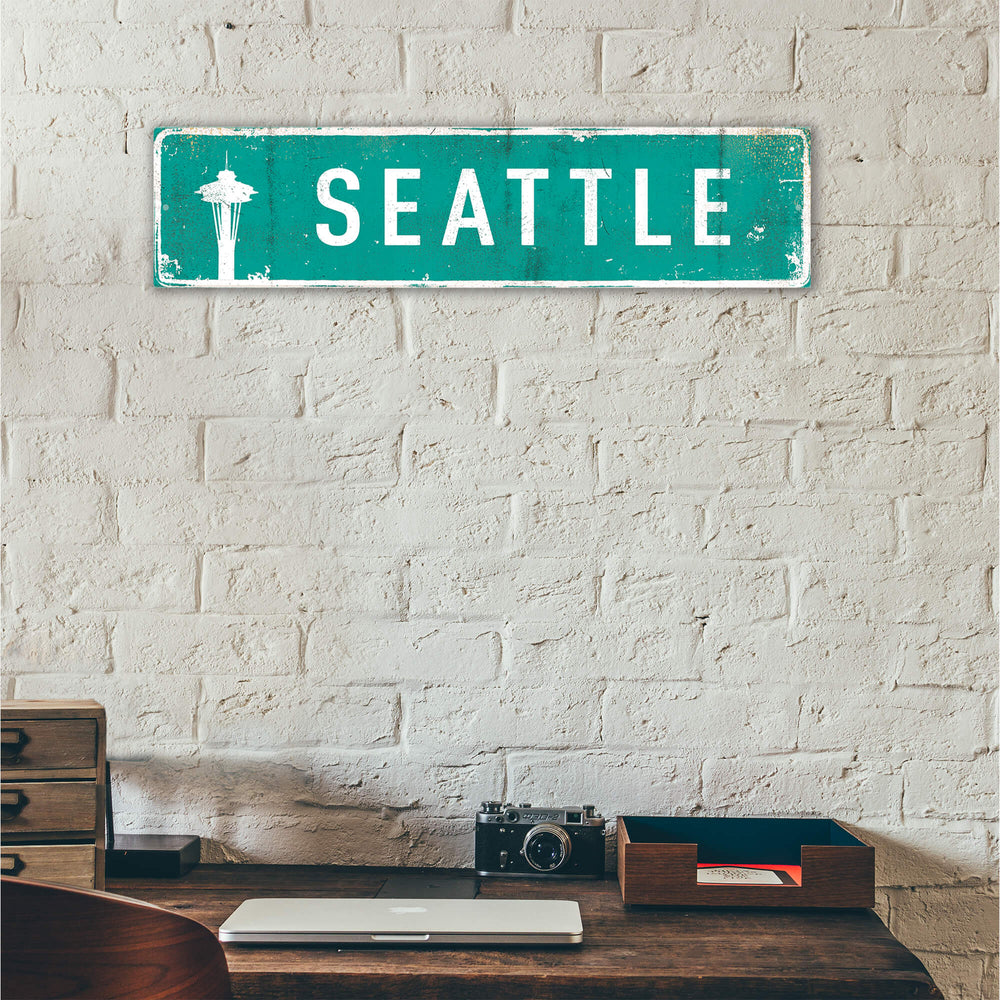Landmark Space Needle Signs: Teal 1 - Wall Decor – Old Wood Signs