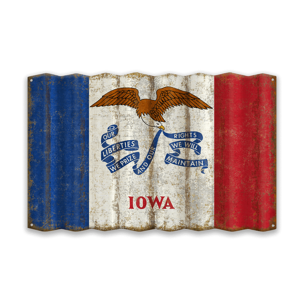 Iowa State Flag - Corrugated Metal Wall Art – Old Wood Signs