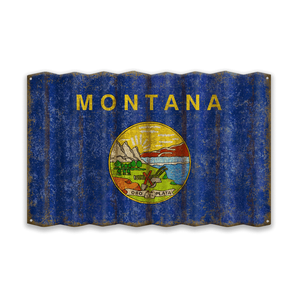Montana State Flag - Corrugated Metal Wall Art – Old Wood Signs