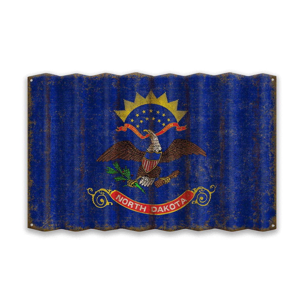 North Dakota State Flag - Corrugated Metal Wall Art – Old Wood Signs