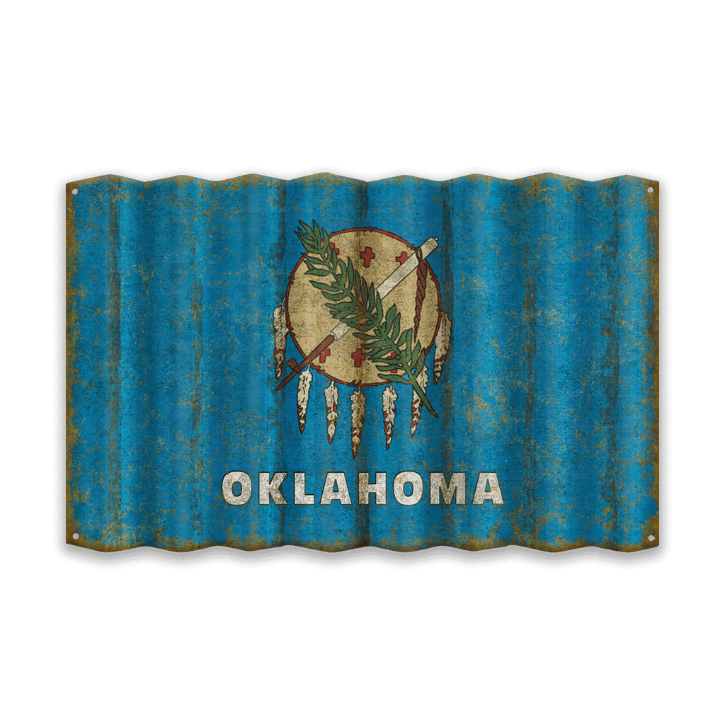 Oklahoma State Flag - Corrugated Metal Wall Art – Old Wood Signs