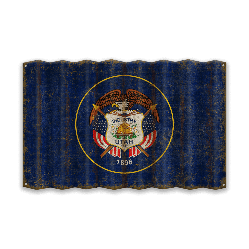 Utah State Flag - Corrugated Metal Wall Art – Old Wood Signs