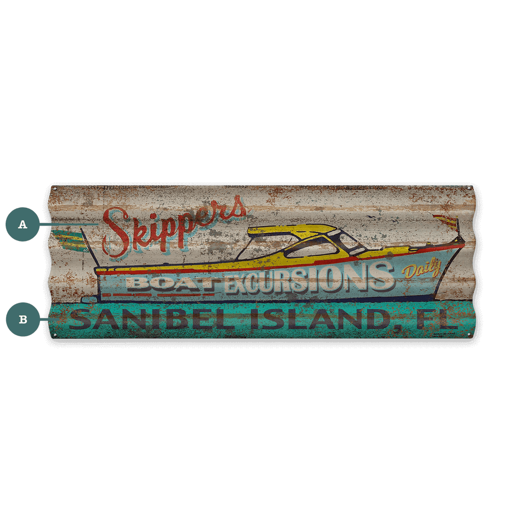 Skipper's Boat Excursions - Corrugated Metal Wall Art – Old Wood Signs