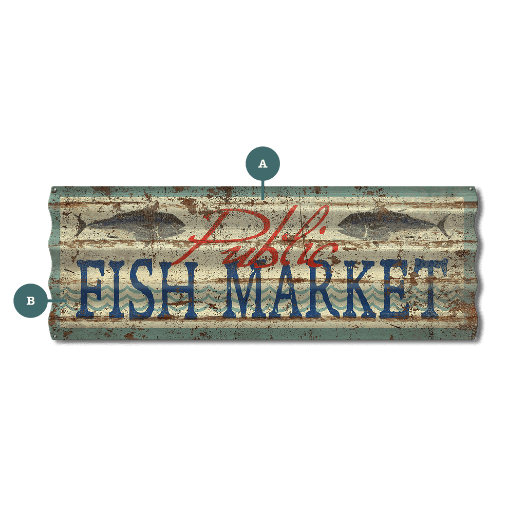 Public Fish Market - Corrugated Metal Wall Art – Old Wood Signs