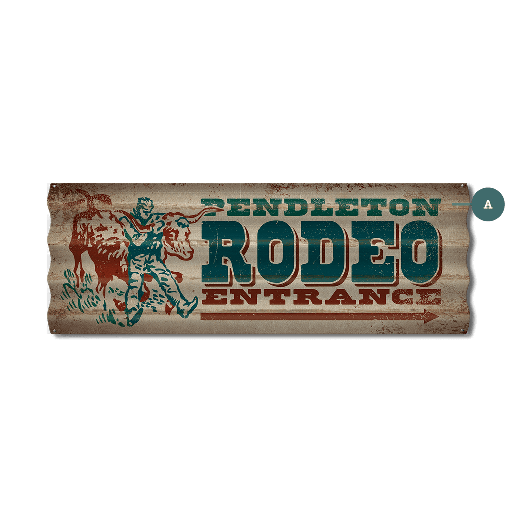 Steer Wrestling Rodeo Entrance - Corrugated Metal Wall Art – Old Wood Signs