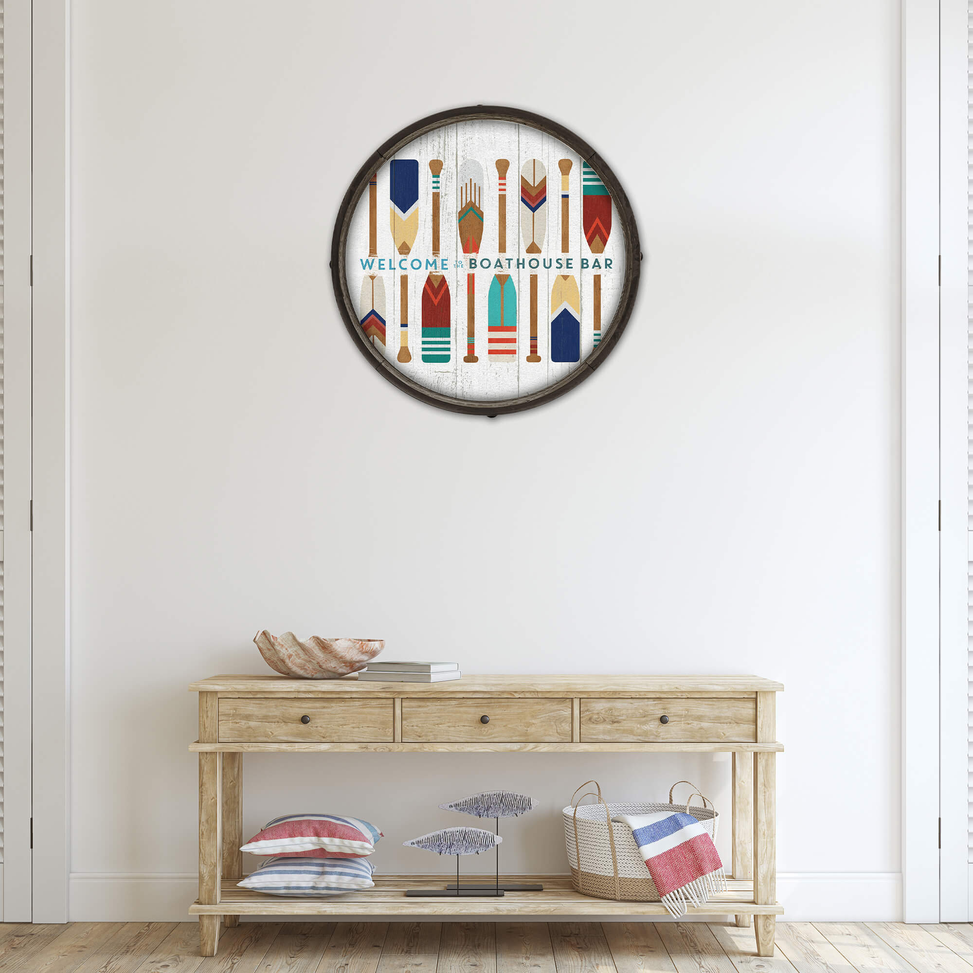 Oar Pattern Welcome Sign - Barrel End Wall Art – Old Wood Signs