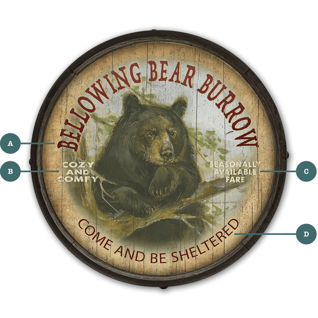 Bellowing Bear Burrow - Barrel End Wall Art – Old Wood Signs