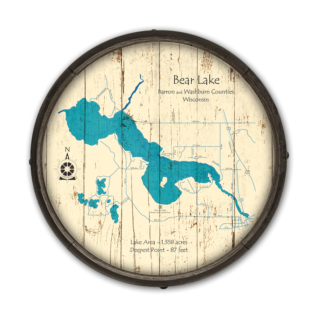 Bear Lake, Wisconsin on a Barrel End – Old Wood Signs