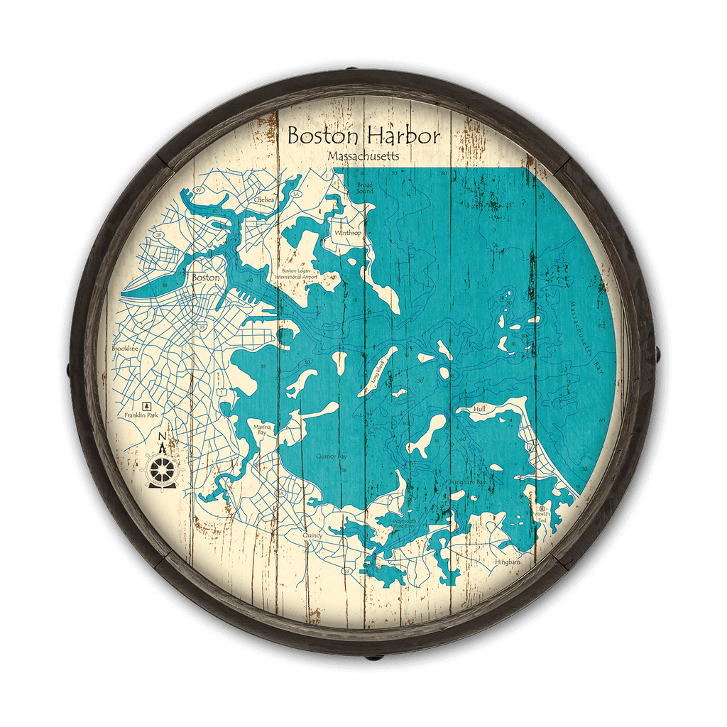 Boston Harbor, Massachusetts on a Barrel End – Old Wood Signs