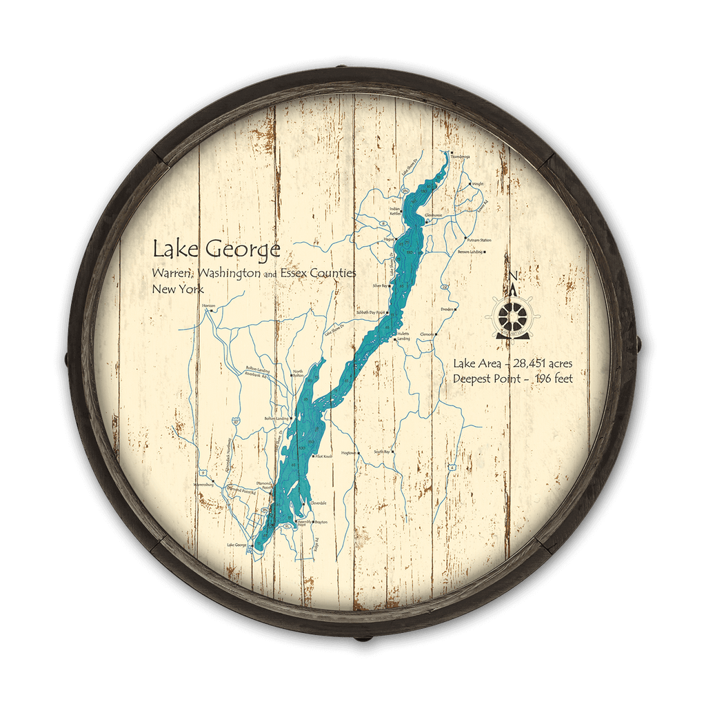 Lake George, New York on a Barrel End – Old Wood Signs