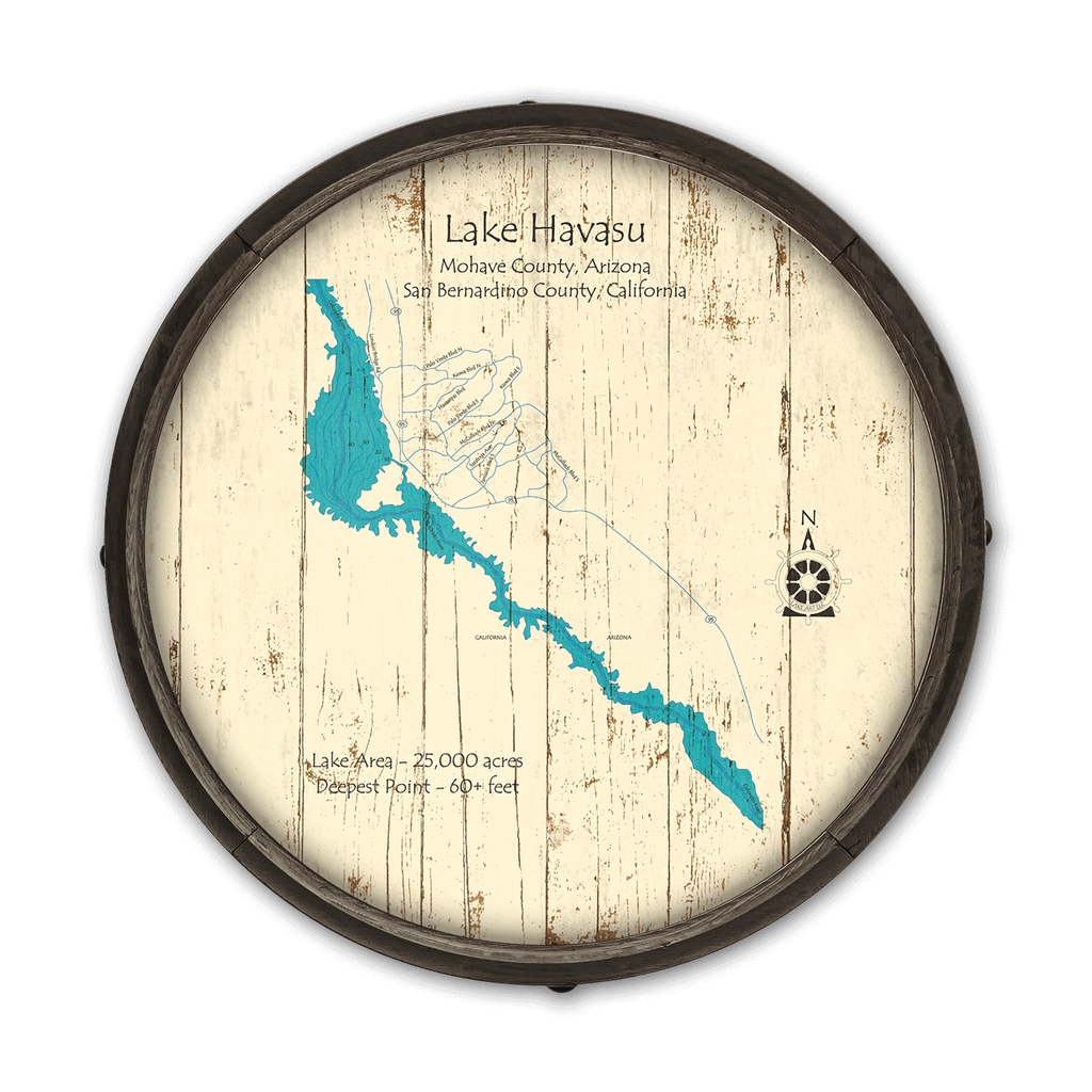 Lake Havasu, AZ CA on a Barrel End – Old Wood Signs