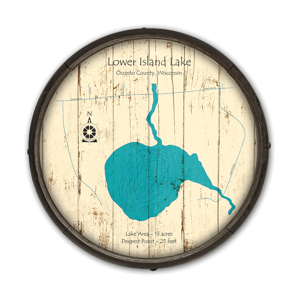 Lower Island Lake, Wisconsin on a Barrel End – Old Wood Signs