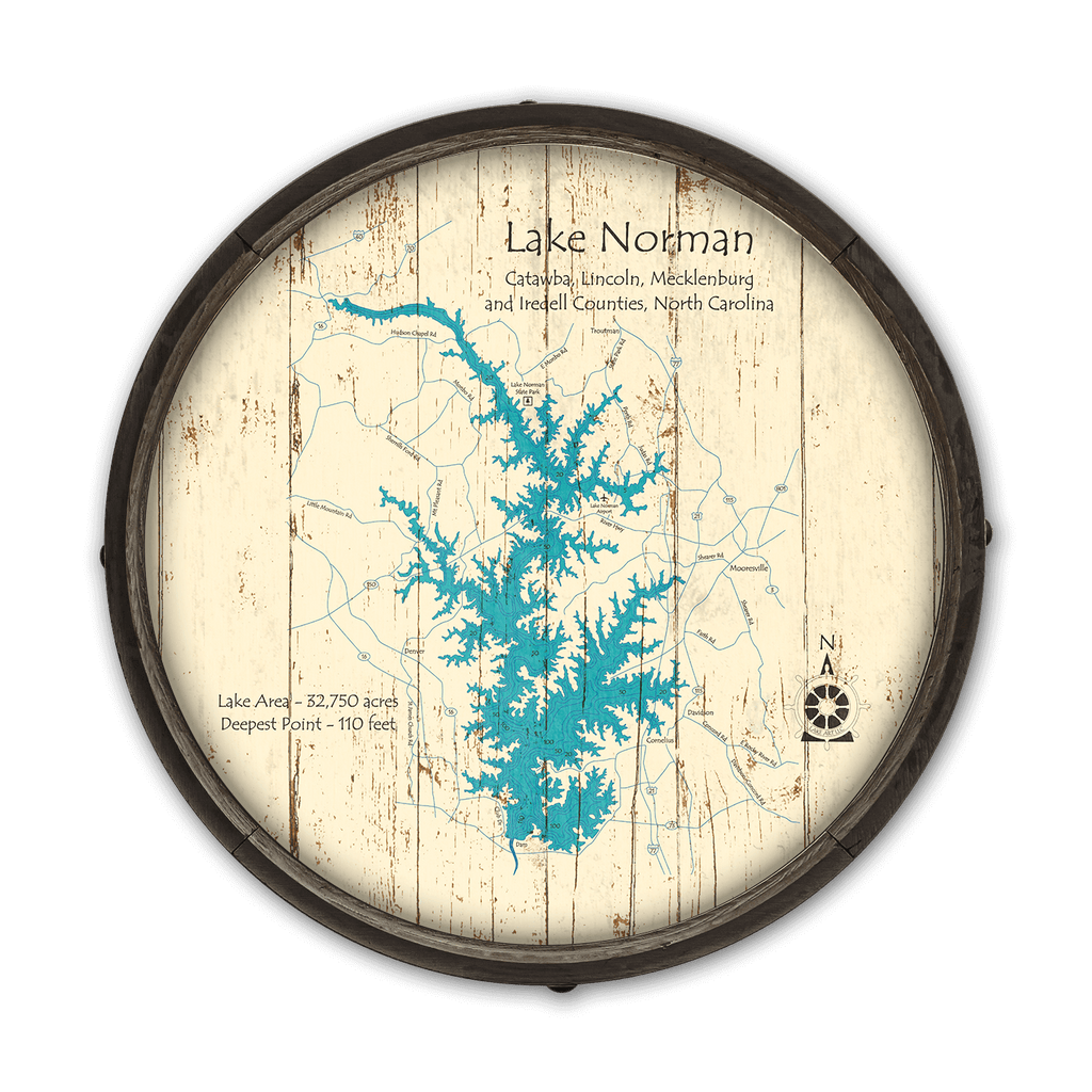 Lake Norman, North Carolina on a Barrel End – Old Wood Signs