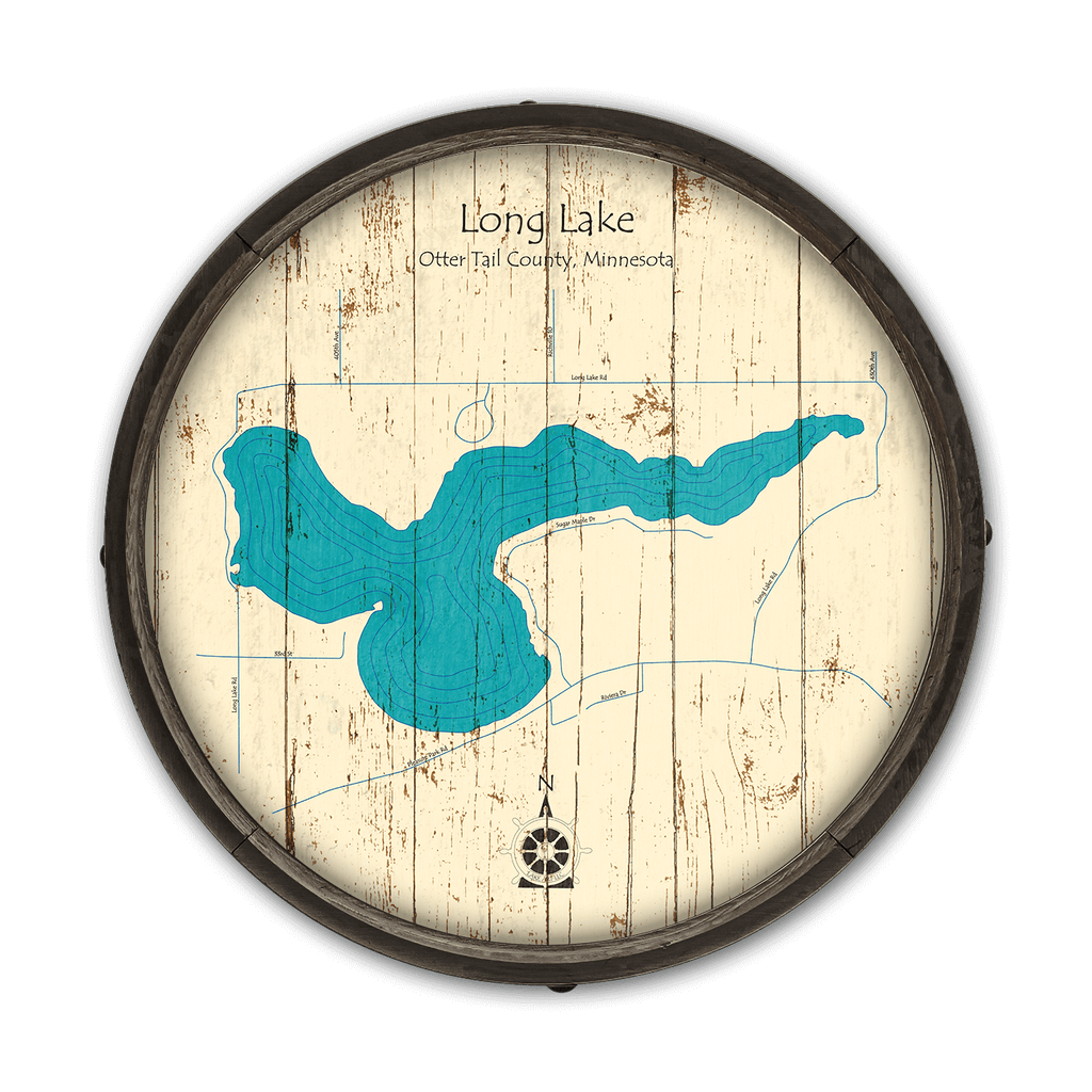 Long Lake, Otter Tail County MN on a Barrel End – Old Wood Signs