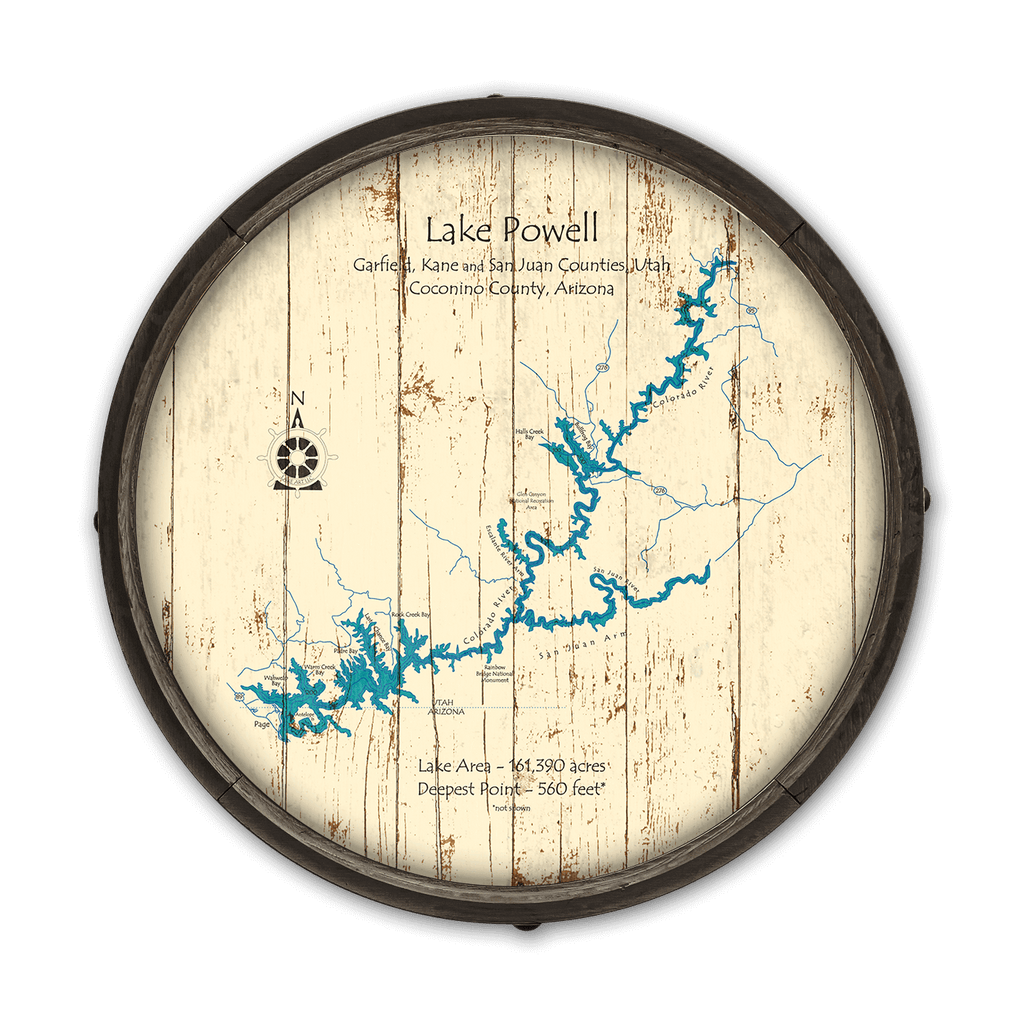 Lake Powell, Utah/Arizona on a Barrel End – Old Wood Signs