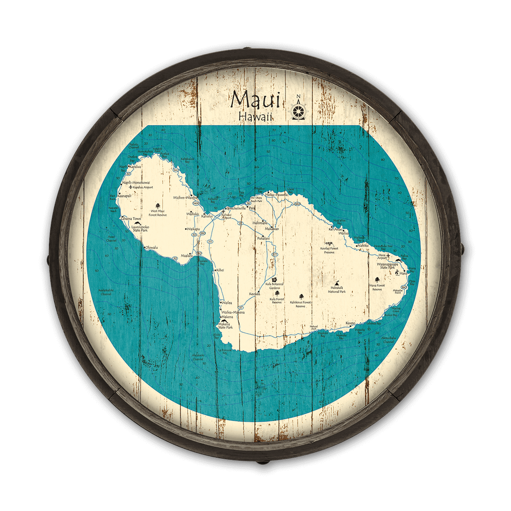 Maui, Hawaii on a Barrel End – Old Wood Signs