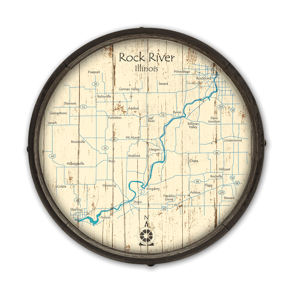 Rock River, Illinois on a Barrel End – Old Wood Signs