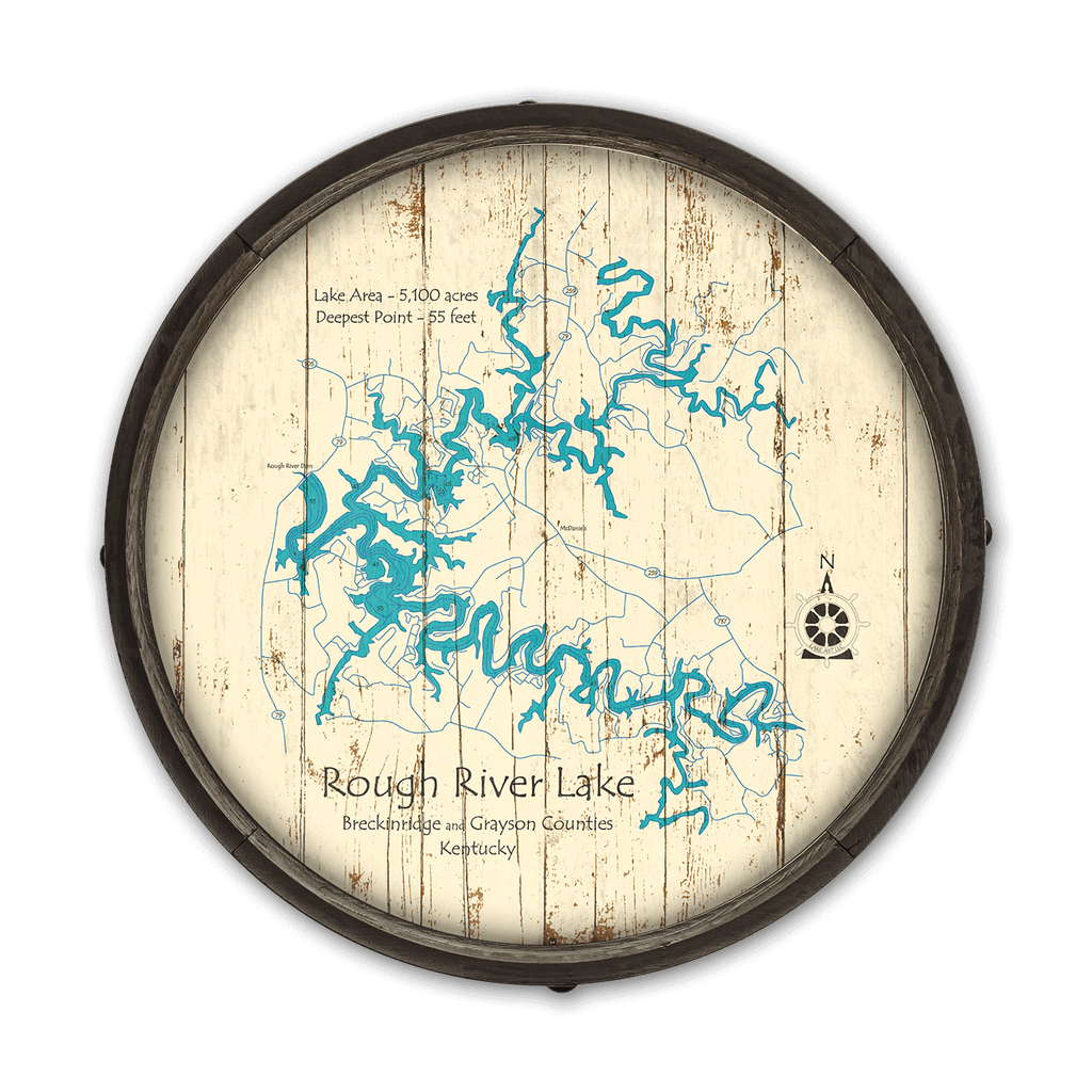 Rough River Lake, Kentucky on a Barrel End – Old Wood Signs