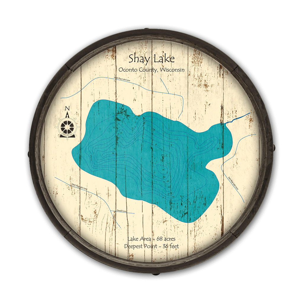Shay Lake, Wisconsin on a Barrel End – Old Wood Signs